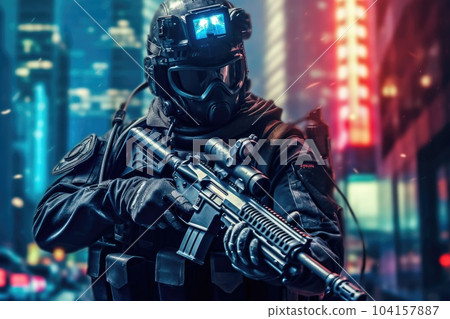 Special forces soldier police a with high... - Stock Illustration ...