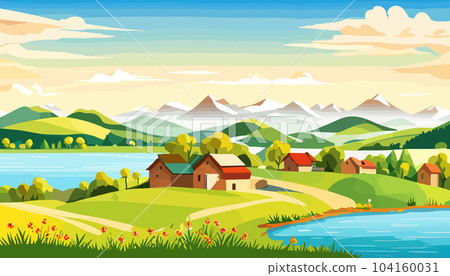 Vector illustration of a house in a rural area... - Stock Illustration ...