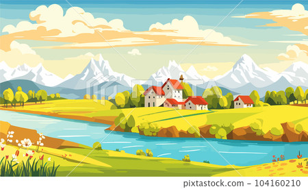 Vector illustration of a house in a rural area... - Stock Illustration ...