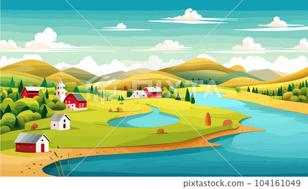 Vector illustration of a house in a rural area... - Stock Illustration ...