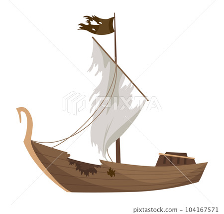 Broken ship icon. Cartoon wooden battered ship...-插圖素材 [104167571 ...