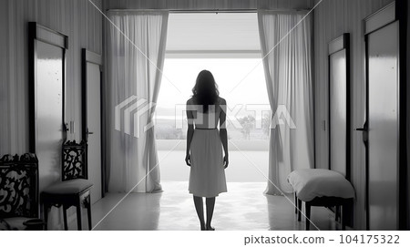Woman looking out from inside the house - Stock Illustration [104175322 ...