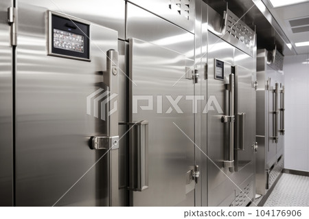 close-up of a sleek and modern walk-in freezer,... - Stock Illustration ...