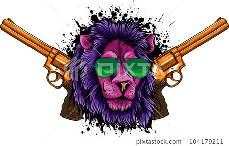 vector illustration of Lion head with two gun - Stock Illustration ...