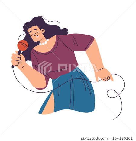 Happy Woman Character with Microphone Singing... - Stock Illustration ...