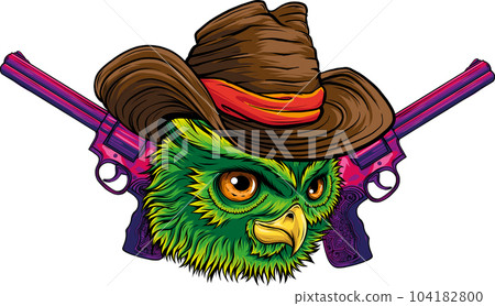 vector illustration of owl cowboy with hat and... - Stock Illustration ...
