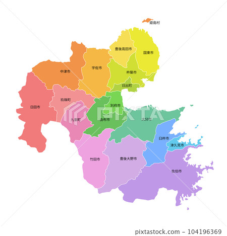 Oita prefecture and municipalities map - Stock Illustration [104196369 ...