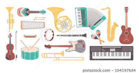 Group of various musical instruments isolated... - Stock Illustration ...