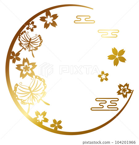 Japanese pattern frame gold butterflies and... - Stock Illustration ...