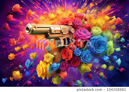 Front view of a gun firing flowers, flowers are... - Stock Illustration ...