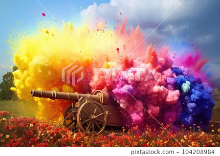 Cannon Gun firing flowers, rainbow colors... - Stock Illustration ...