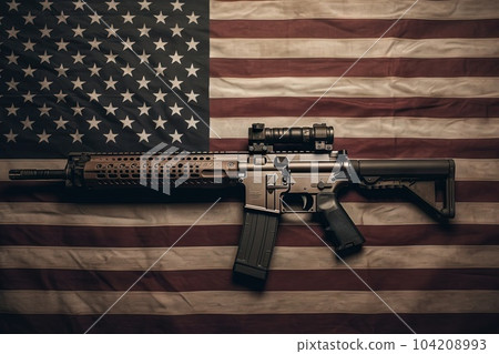 machine gun on usa flag illustration generative ai - Stock Illustration ...