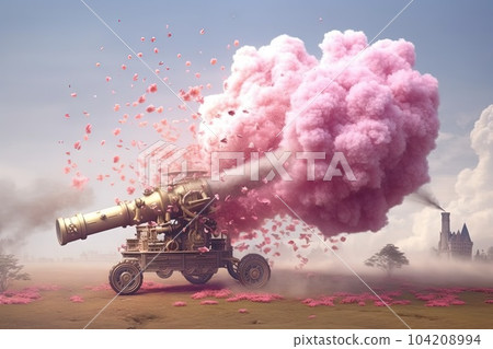 Cannon Gun firing flowers and petals, rainbow... - Stock Illustration ...