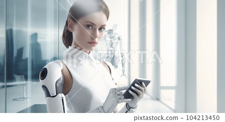 Insta woman, beautiful humanoid android cyborg,... - Stock Illustration ...