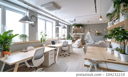 Inspiring office interior design Scandinavian... - Stock Illustration ...