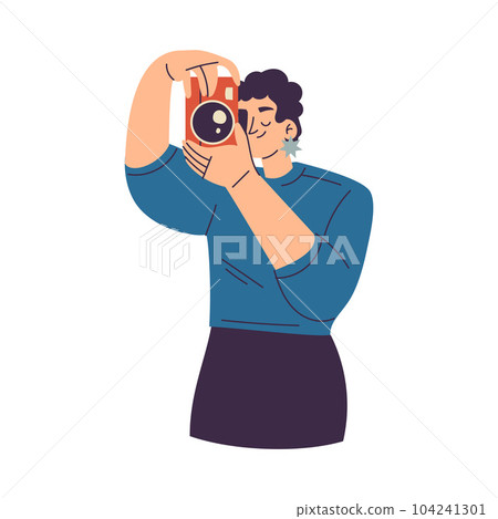 Happy Woman Character Taking Photo with Camera... - Stock Illustration ...