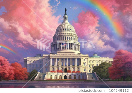 capitol in washington dc rainbow colors surreal...-插圖素材 [104249112 ...