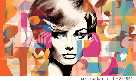 Retro style drawing of woman on bright... - Stock Illustration ...