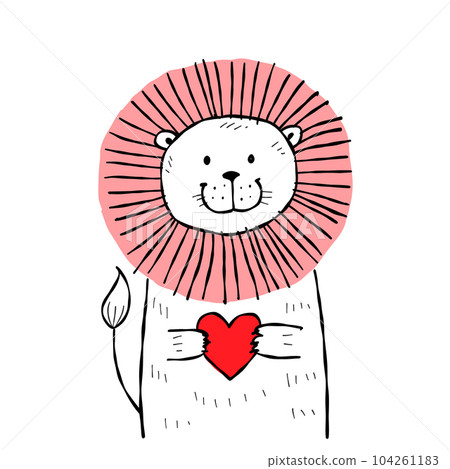Cute lion with heart. Be my Valentine.... - Stock Illustration ...
