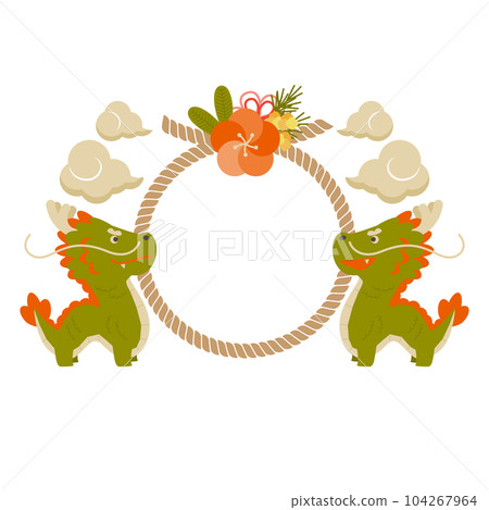 Frame of two facing dragons and shimenawa - Stock Illustration ...