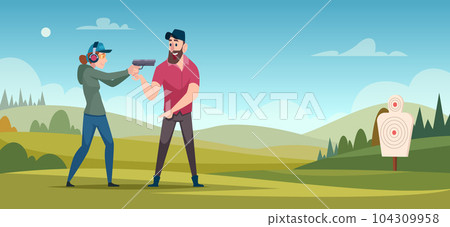 Shooting range. Cartoon background persons with... - Stock Illustration ...