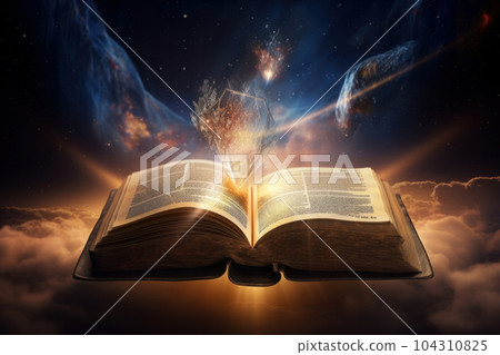 A warm glow emanates from an open book,... - Stock Illustration ...