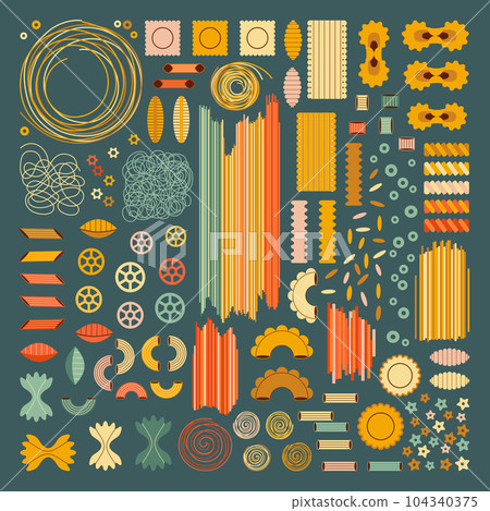 Italian Pasta Types Vintage Poster in Cartoon - Stock Illustration ...