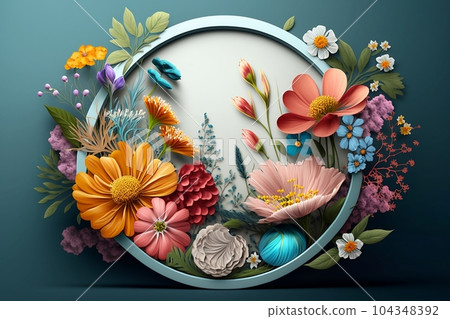 Summer flower composition in a circle frame.... - Stock Illustration ...