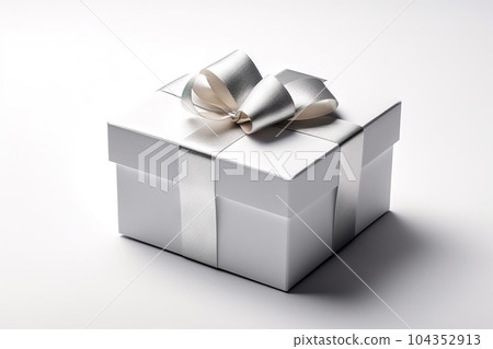 White Square Gift Box with Silk Ribbon on White... - Stock Illustration ...