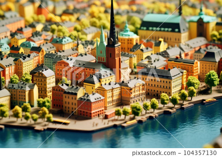 A seaside street lined with brick buildings - Stock Illustration ...