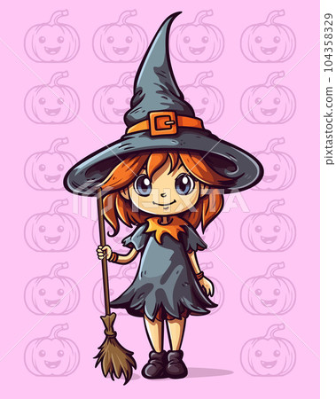 Vector Illustration, Cartoon Girl Witch,...-插圖素材 [104358329] - PIXTA圖庫