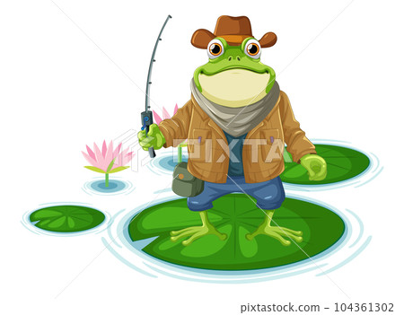 Cartoon Frog Fishing at Pond-插圖素材 [104361302] - PIXTA圖庫