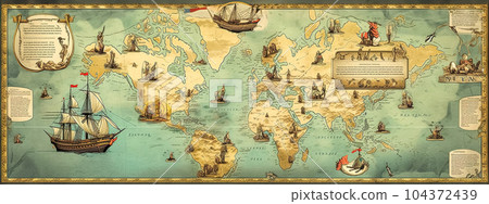old historical map of the world, banner made... - Stock Illustration ...