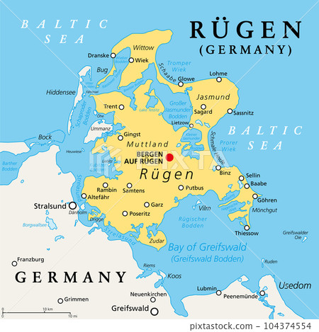Ruegen or Rugia, largest island of Germany,... - Stock Illustration ...