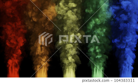 Clouds of multi-colored smoke rise up on a... - Stock Illustration ...