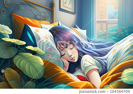 A young woman who overslept | Anime / cartoon... - Stock Illustration ...