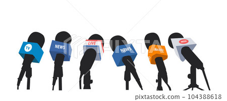 Interview microphones, conference with microphones - Stock Illustration ...