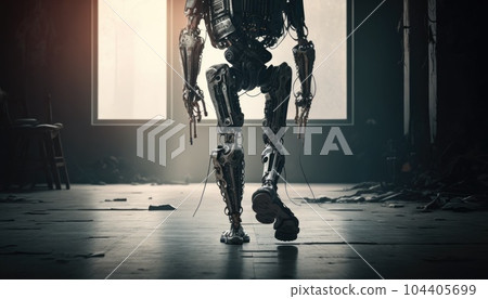 Cyborg is walking on down the floor. Half body...-插圖素材 [104405699 ...