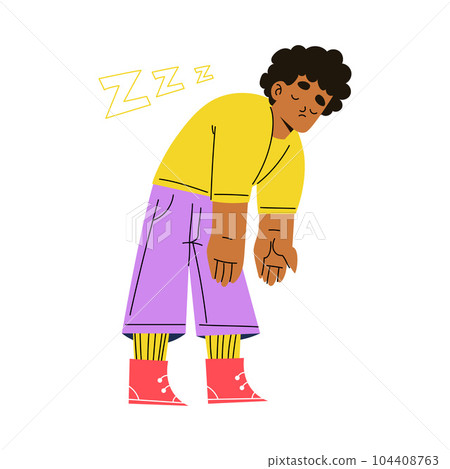 Cute Emotional Boy Child Feeling Sleepy with... - Stock Illustration ...