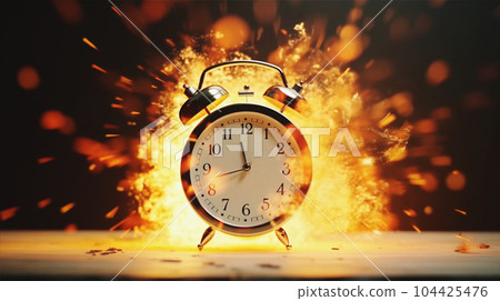 Exploding and burning clock clock exploded on... - Stock Illustration ...