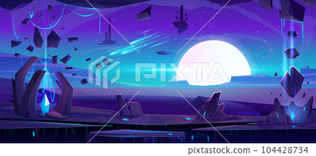 Alien planet surface with crystal in cave - Stock Illustration ...
