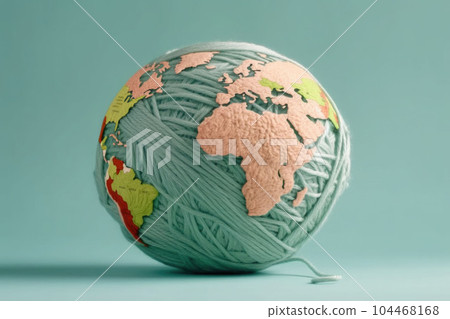 Soft Earth globe made of ball of yarn on pastel... - Stock Illustration ...