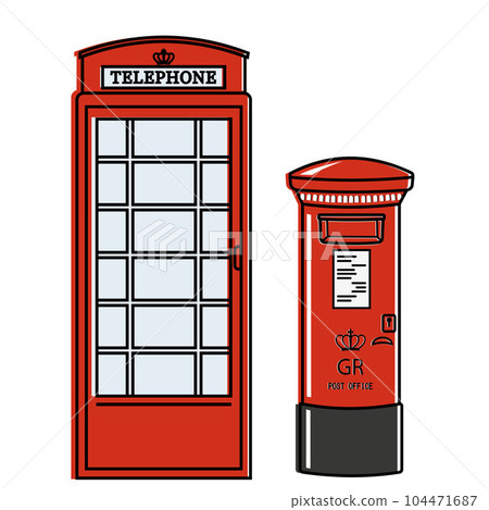 London Postal red street mailbox and telephone... - Stock Illustration ...