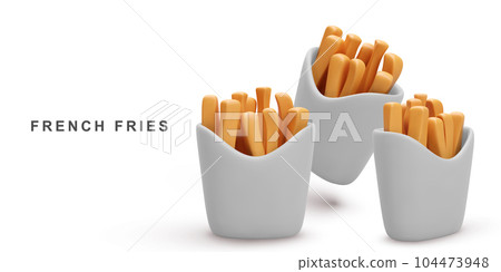 3d three French fries on white background.... - Stock Illustration ...