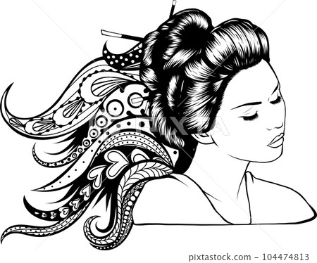 vector illustration of woman geisha outline design - Stock Illustration ...