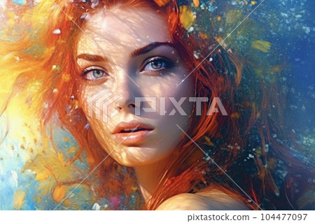 Portrait of a beautiful woman vivid colors - Stock Illustration ...
