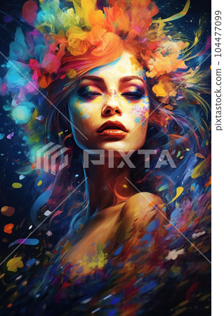 Portrait of a beautiful woman vivid colors - Stock Illustration ...