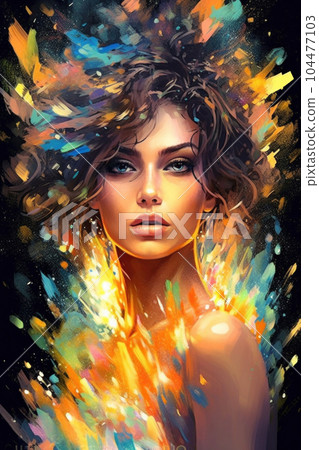 Portrait of a beautiful woman vivid colors - Stock Illustration ...