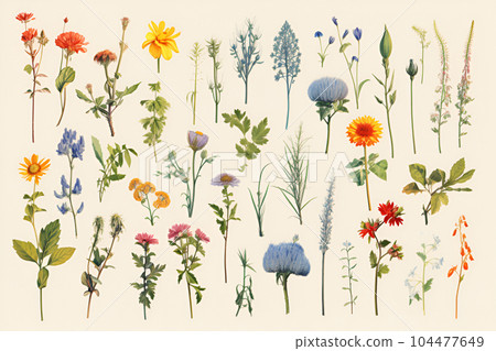 Wild flowers collection. herbs, herbaceous... - Stock Illustration ...