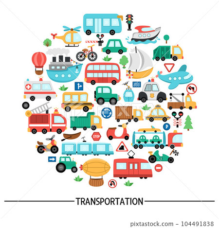 Vector transportation round frame with bus,... - Stock Illustration ...
